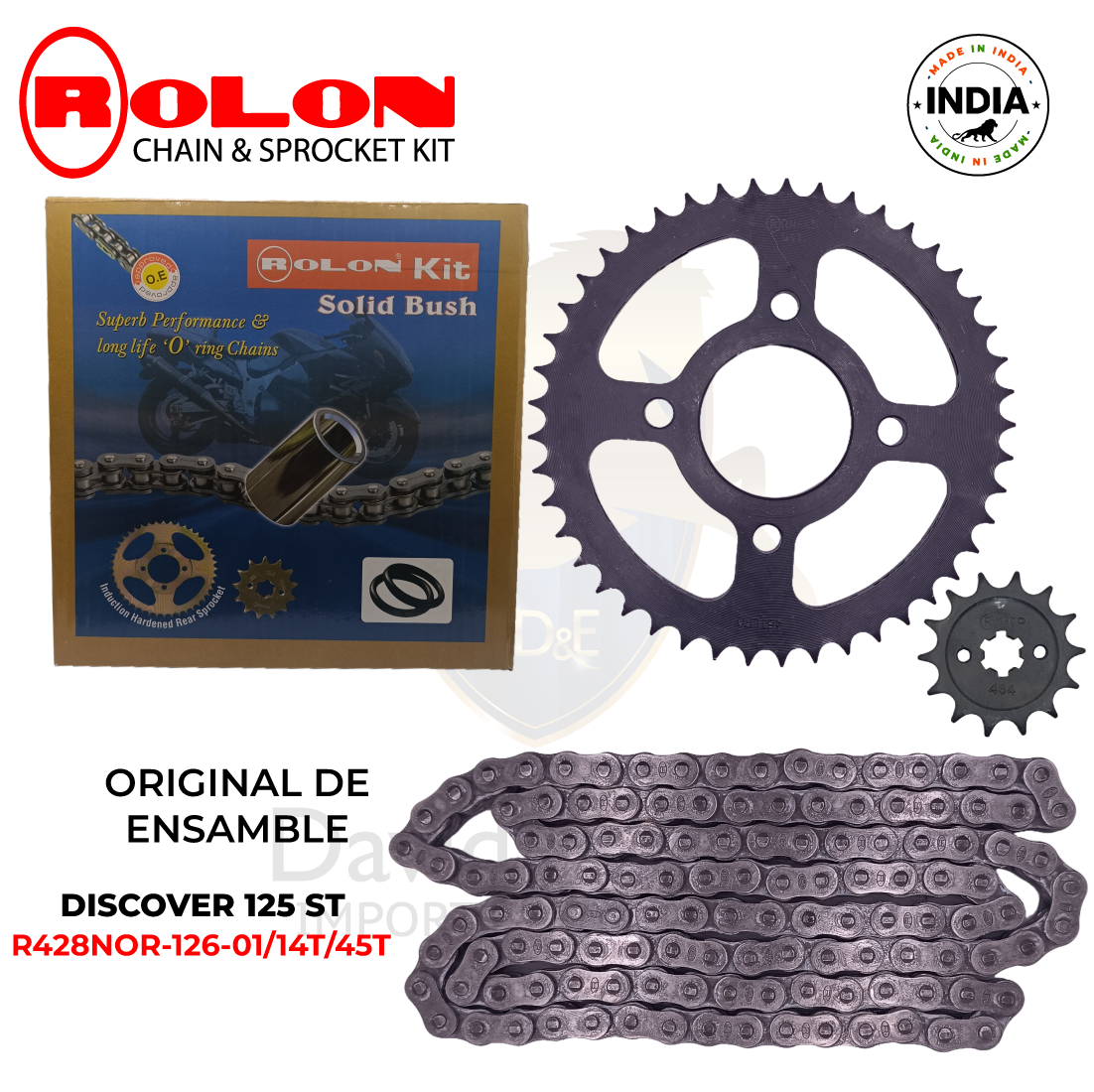 KIT ARRASTRE DISCOVER 125 ST 14TX45 ROLON - Dye Import David & Emily