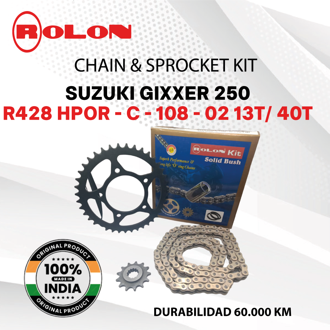 KIT ARRASTRE SUZUKI GIXXER 250 SF 13T/40T ROLON - Dye Import David & Emily