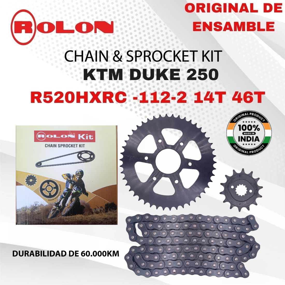 KIT ARRASTRE KTM DUKE 250 R520HXRC -112-2 14T 46T AÑO 2022 ROLON - Dye ...